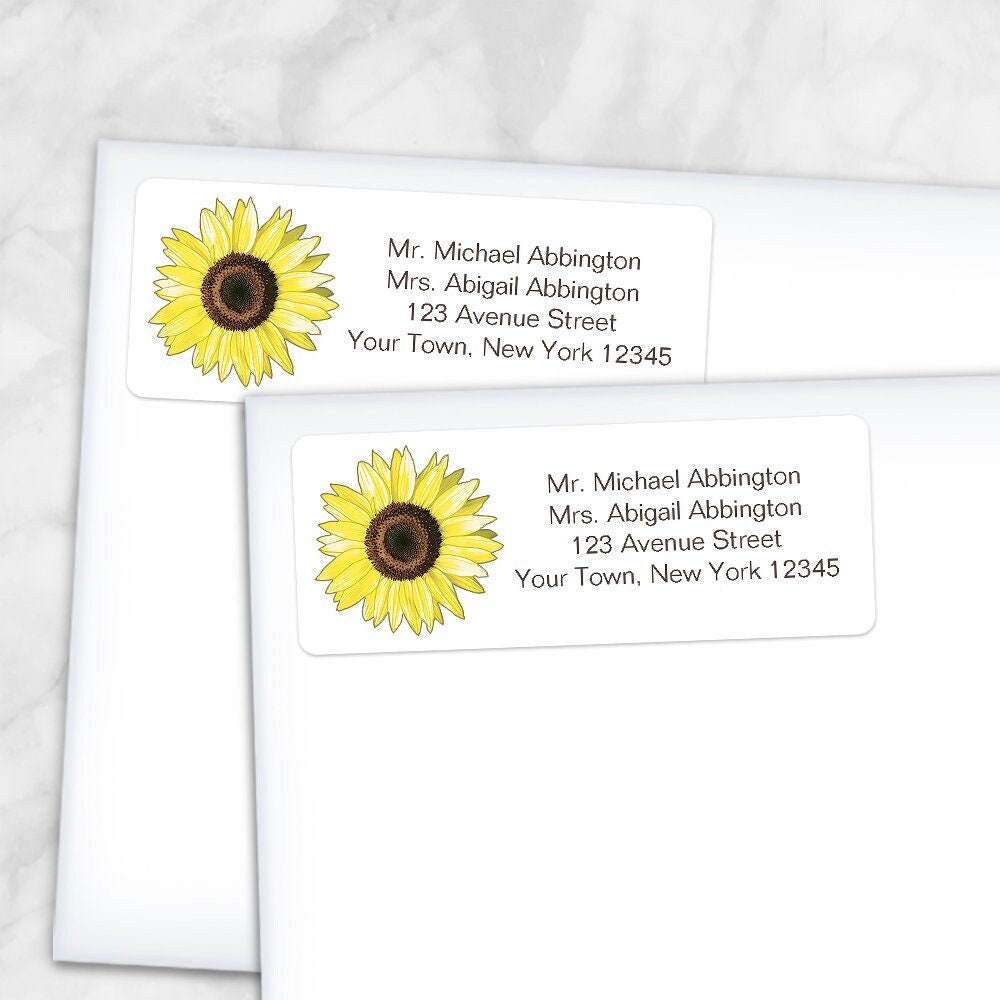 Printable Sunflower Address Labels, Yellow Bright Happy Floral ...