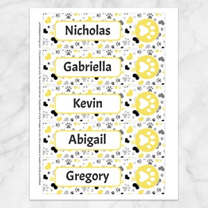 Printable Personalized Paw Print Bookmarks, Yellow Black Hearts, School ...