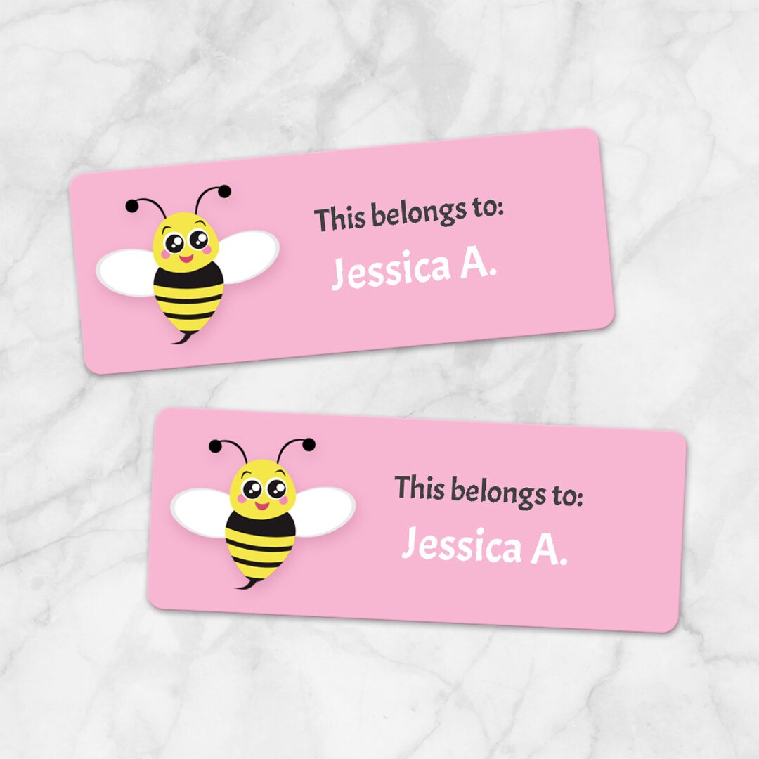 Printable Bee Name Labels for School Supplies - Pink, Personalized 2 5/ ...