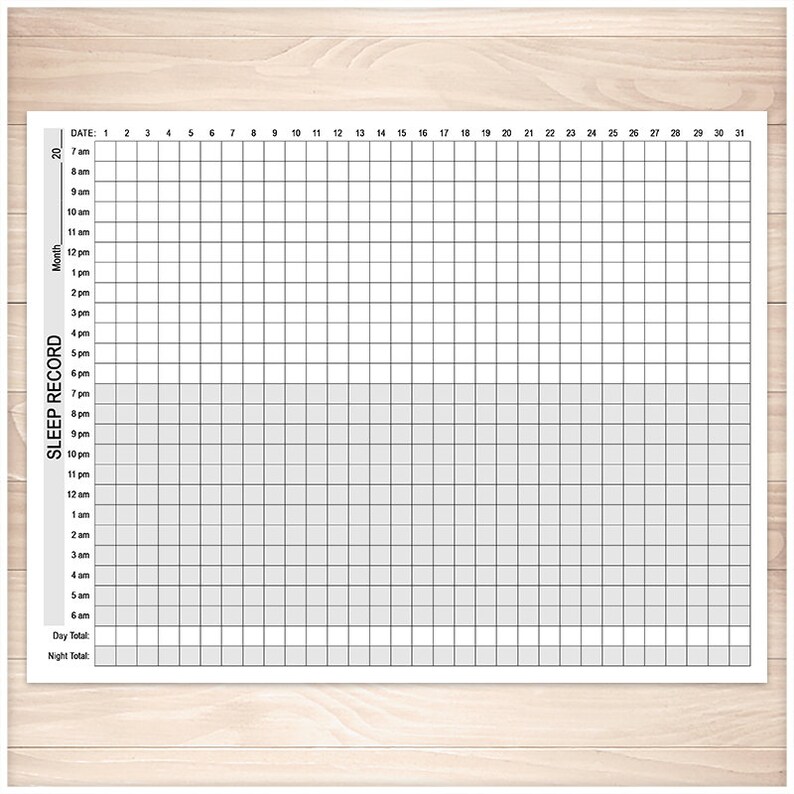 Printable 24-hour Sleep Record Monthly Sleep Tracking Page - Etsy