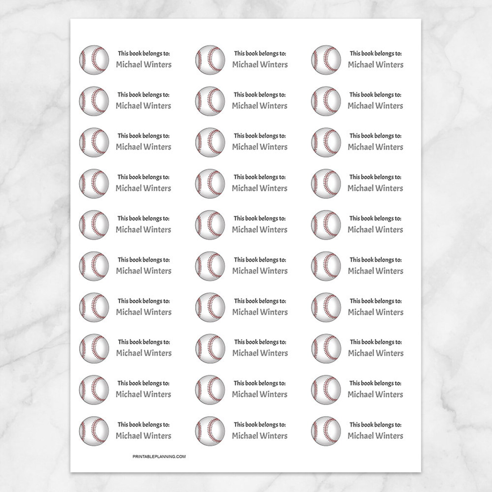 Printable Baseball Book Labels - Personalized 2 5/8" X 1" Labels ...