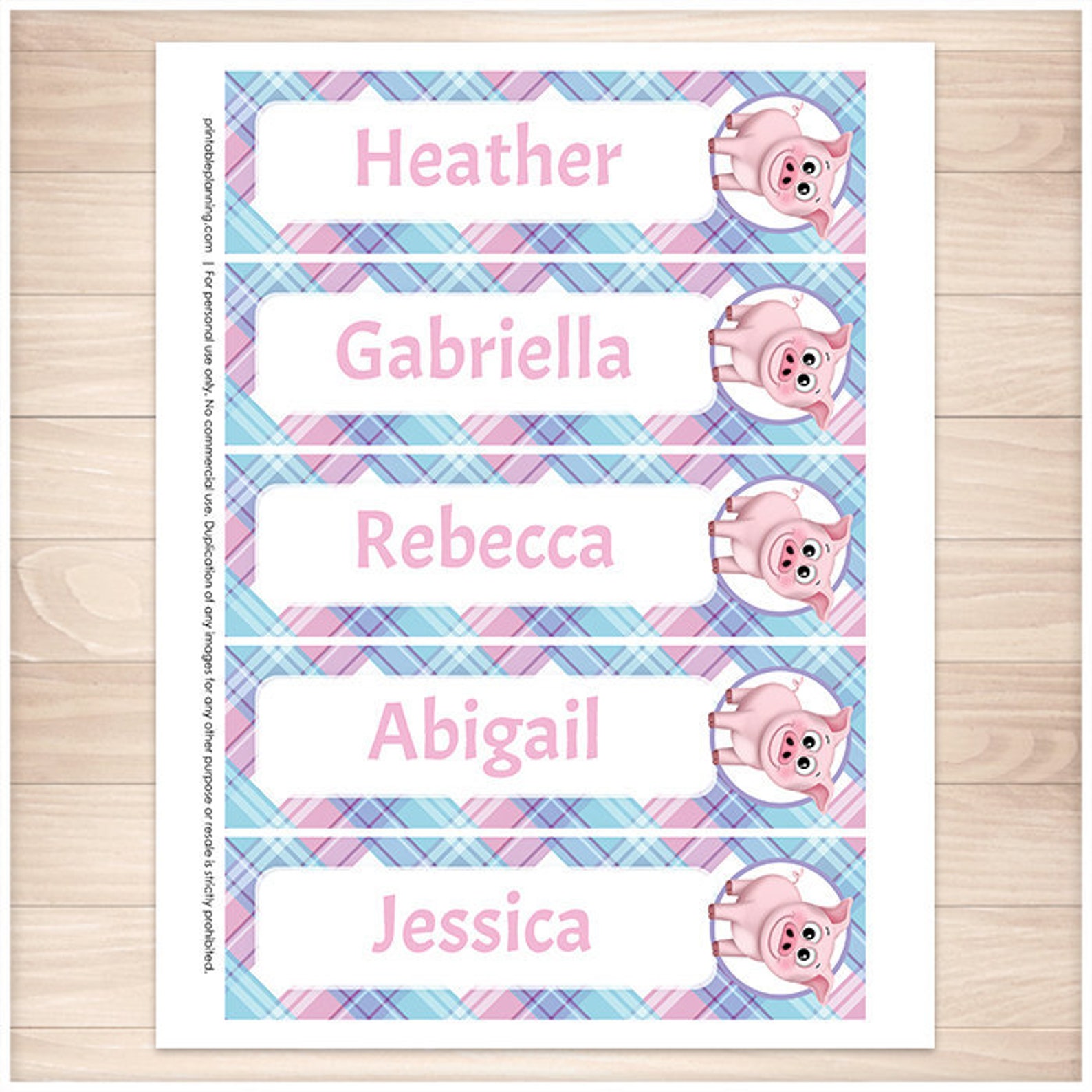 Printable Personalized Pig Bookmarks Pink Blue Purple Plaid | Etsy