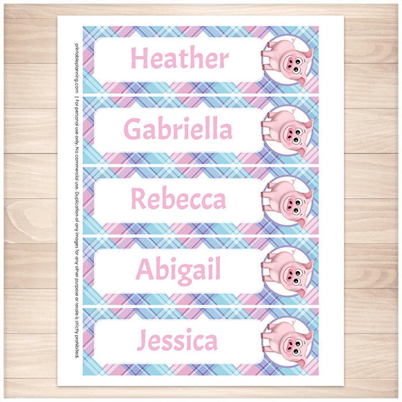 Printable Personalized Pig Bookmarks Pink Blue Purple Plaid | Etsy