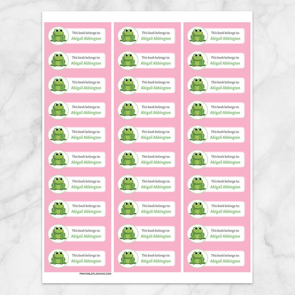 Printable Frog Book Labels, Pink, Personalized 2 5/8" X 1" Labels ...