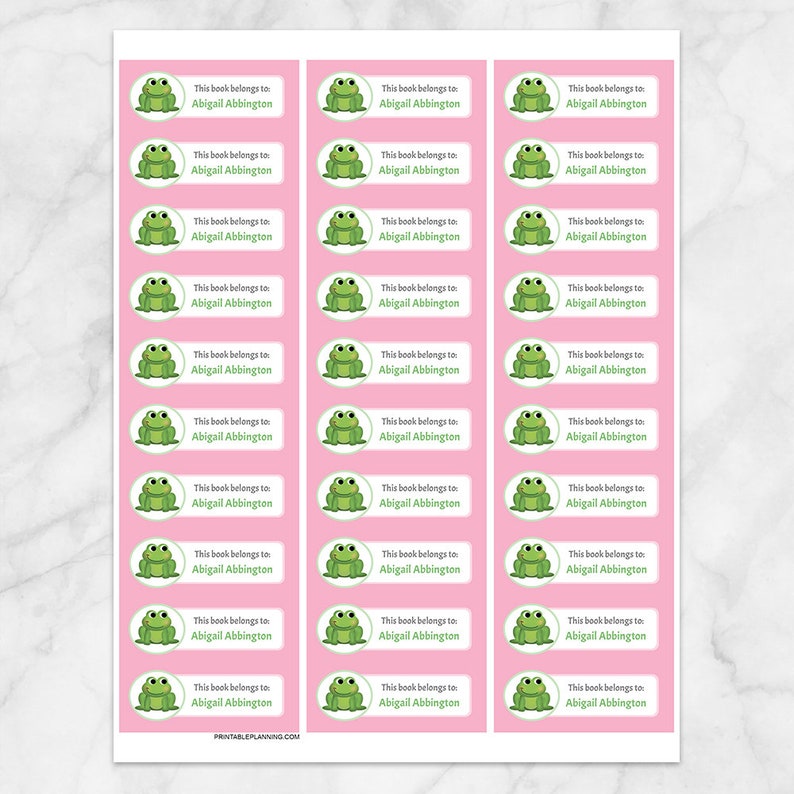 Printable Frog Book Labels, Pink, Personalized 2 5/8" X 1" Labels ...