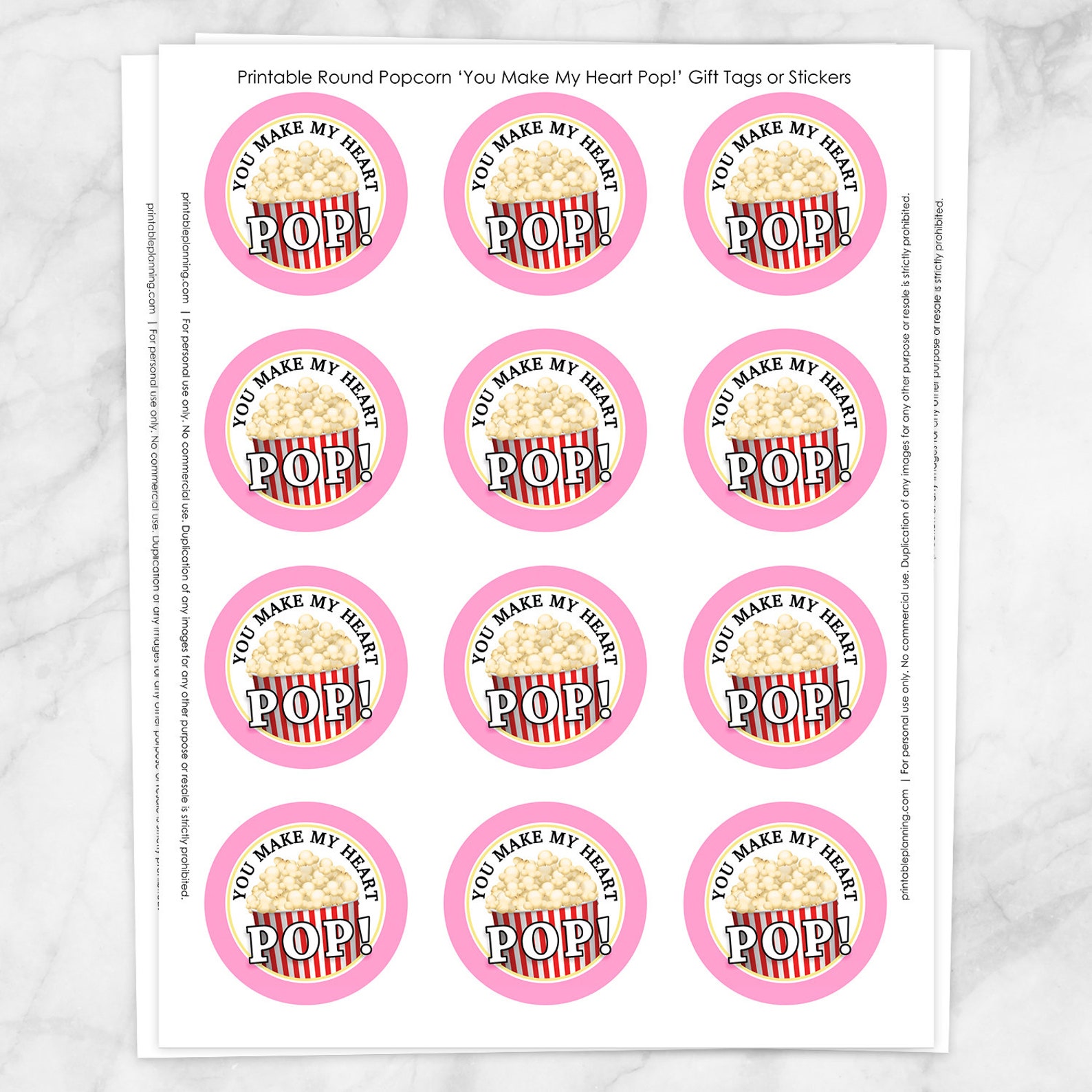 Printable Popcorn 'you Make My Heart Pop' Round Favor Gift Tags or ...