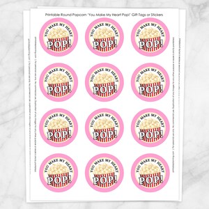 Printable Popcorn 'you Make My Heart Pop' Round Favor Gift Tags or ...