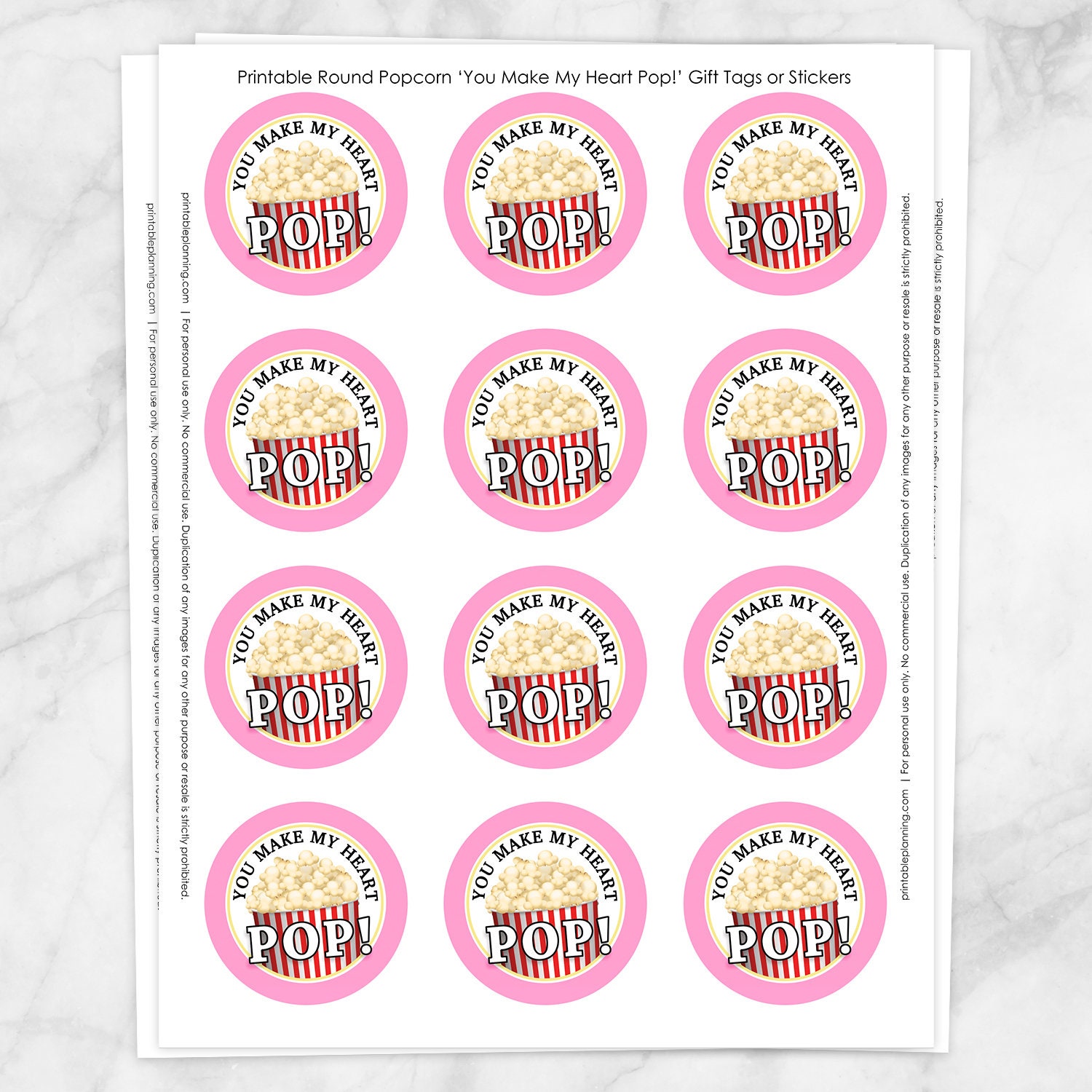 Printable Popcorn 'you Make My Heart Pop' Round Favor Gift Tags or ...