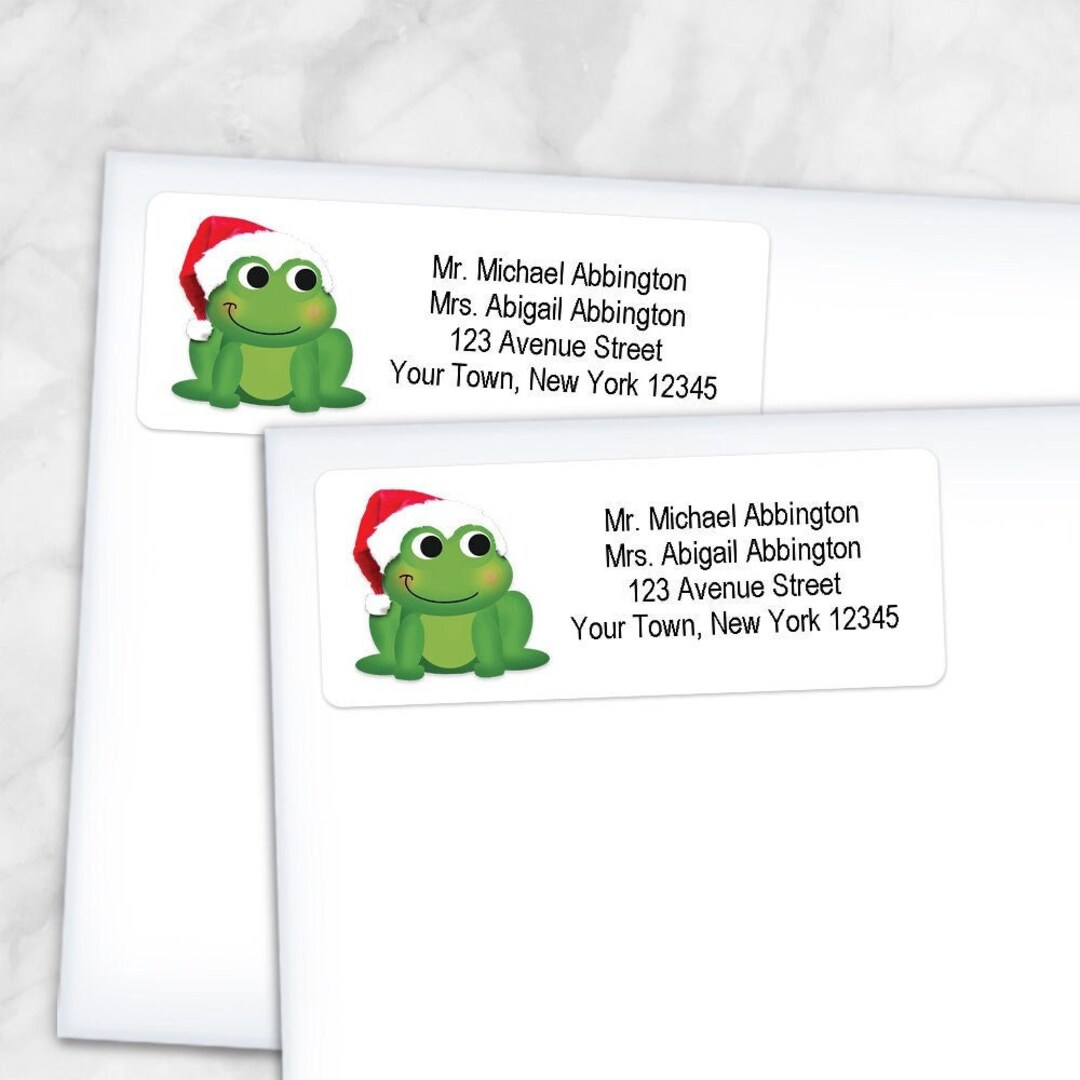 Printable Christmas Frog Address Labels, Santa Hat, Personalized ...