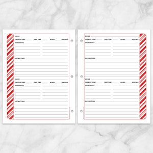 Printable Holiday Recipe Pages, Candy Cane Stripe Red White Christmas ...