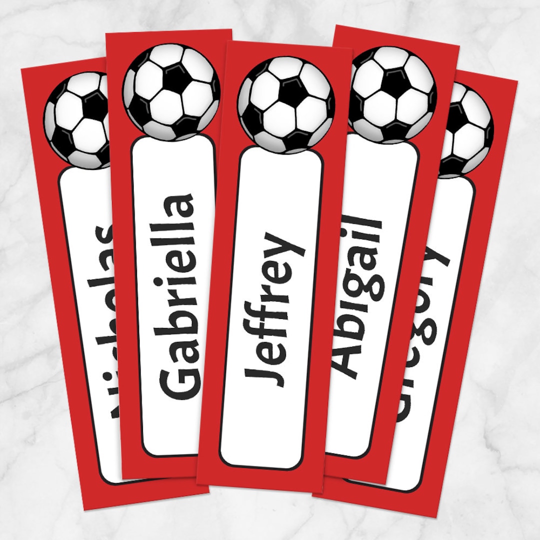 Printable Personalized Red Soccer Bookmarks - Editable PDF Printable ...