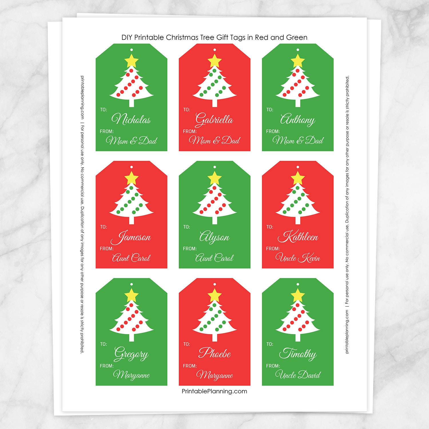 Printable Christmas Tree Gift Tags - Red and Green With Holiday Tree ...