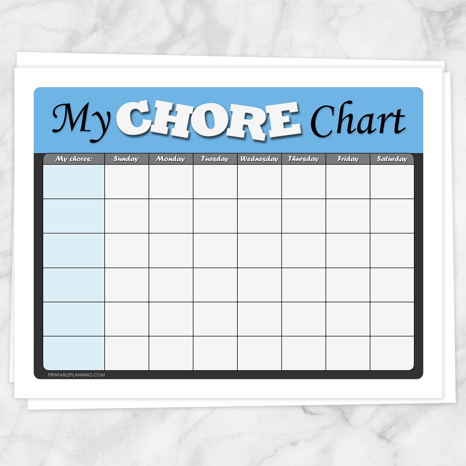 Printable Kids Chore Chart Blue - Children's Daily Routine - Blue Gray ...