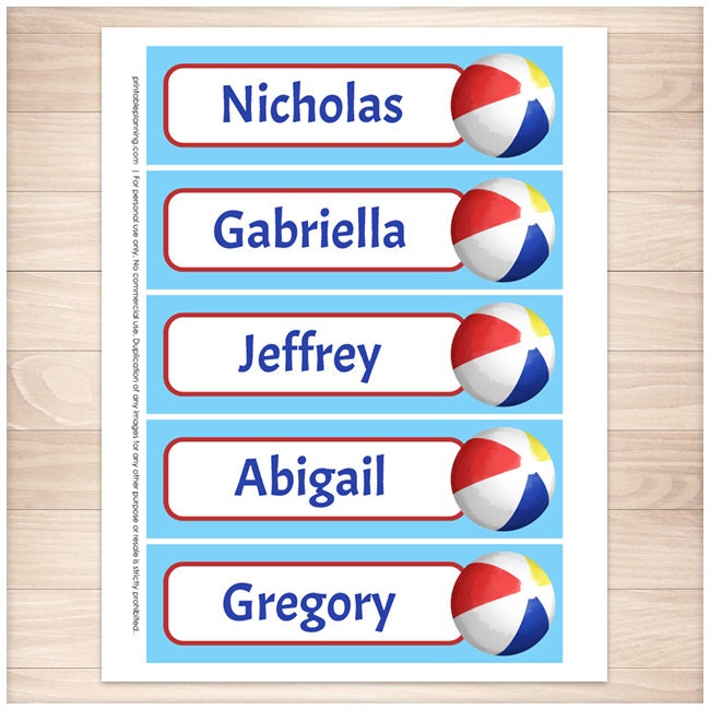 Printable Personalized Beach Ball Bookmarks Watercolor Beach | Etsy