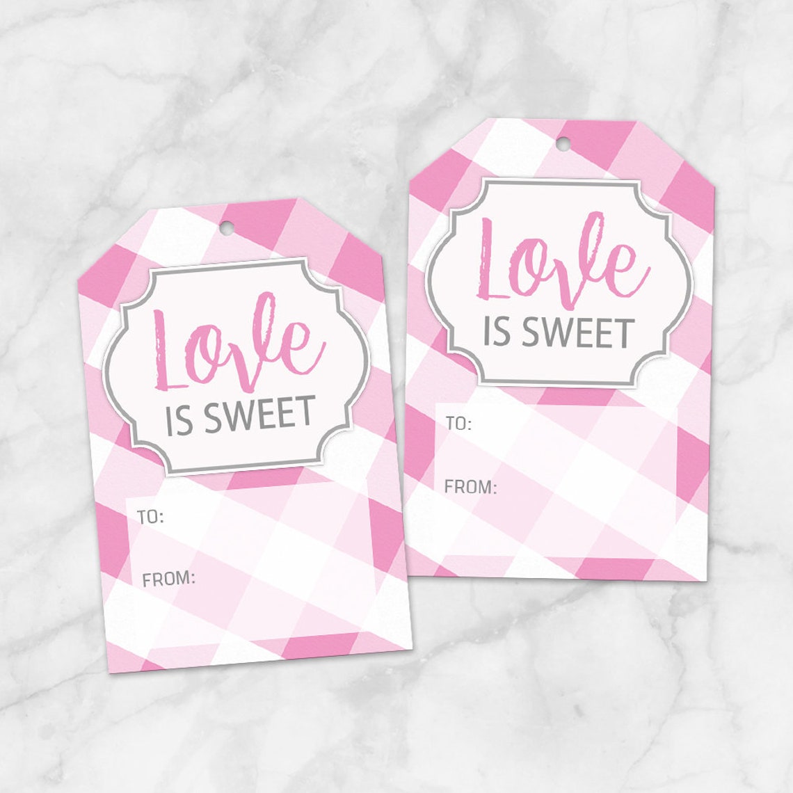Printable Valentine's Day Gift Tags - Love is Sweet, Pink Gingham ...