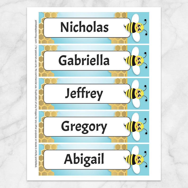 Printable Personalized Bee Bookmarks - Cute Honeycomb, School Student ...