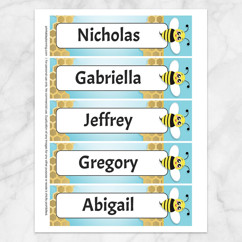 Printable Personalized Bee Bookmarks - Cute Honeycomb, School Student ...
