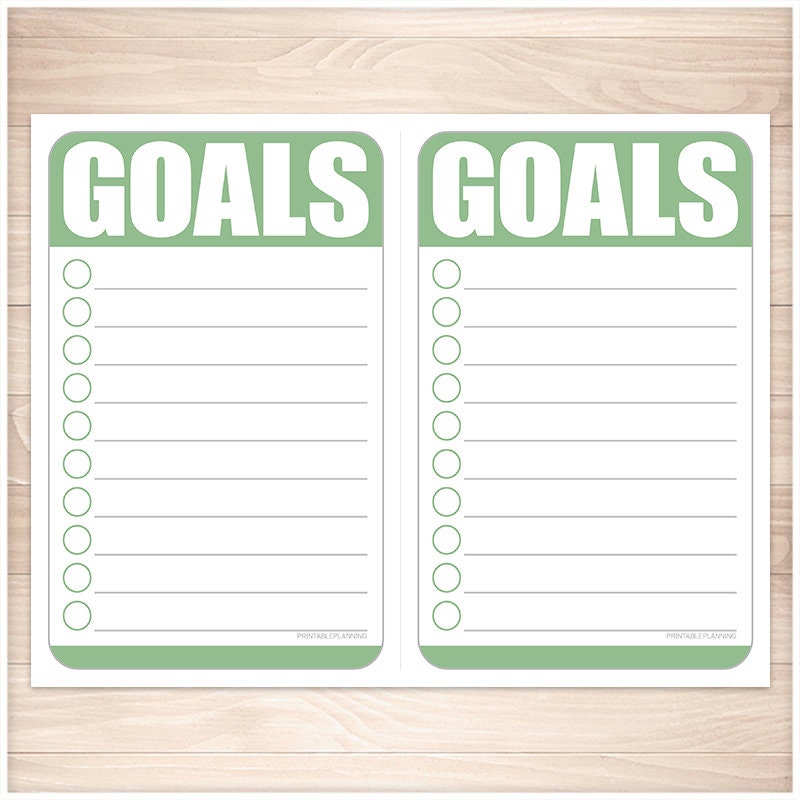Printable Goals Checklist Green Full Page and Half Page - Etsy