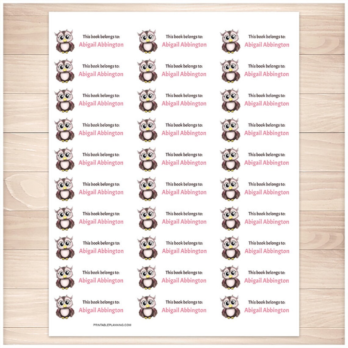 Printable Owl Book Labels Pink Brown Personalized 2 - Etsy