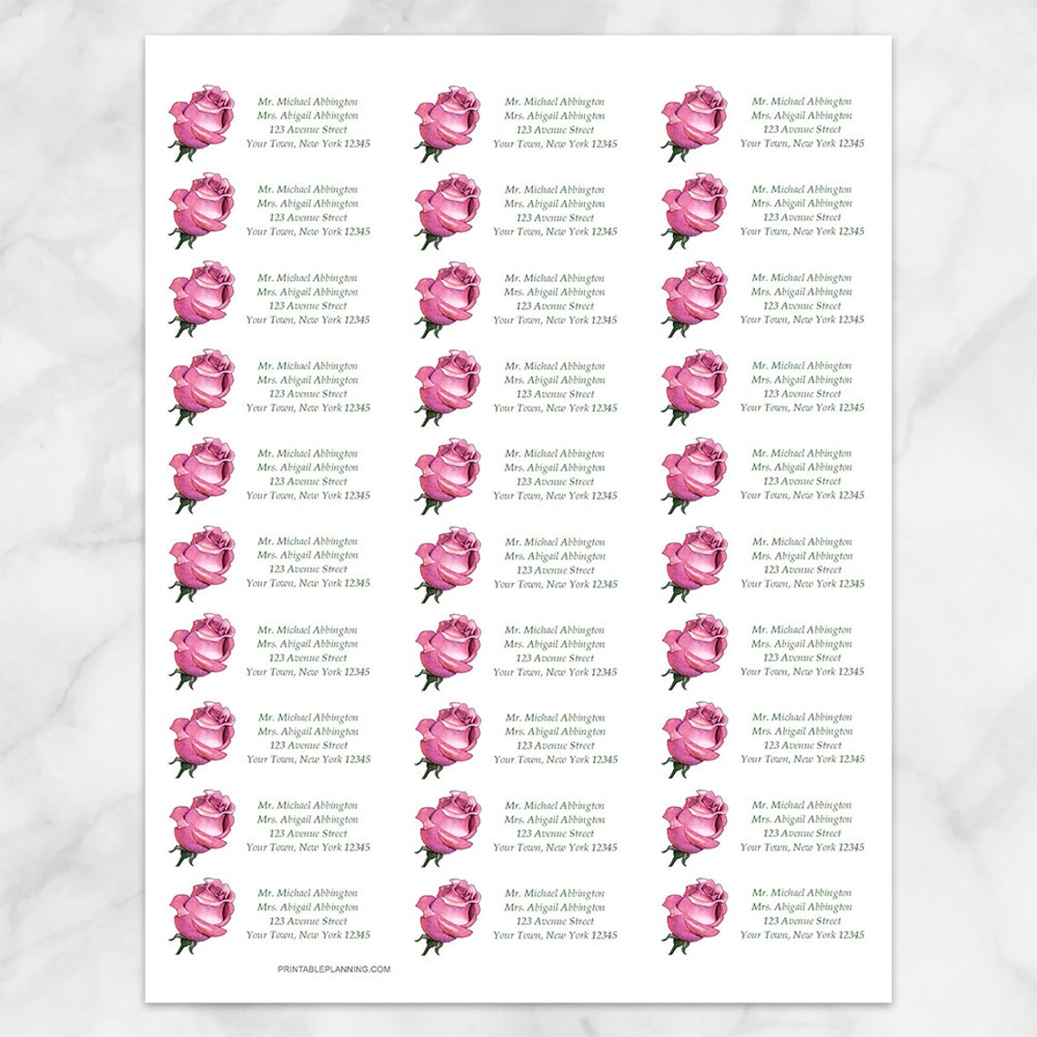 Printable Pink Rose Address Labels - Pretty Pink Floral Personalized 2 ...