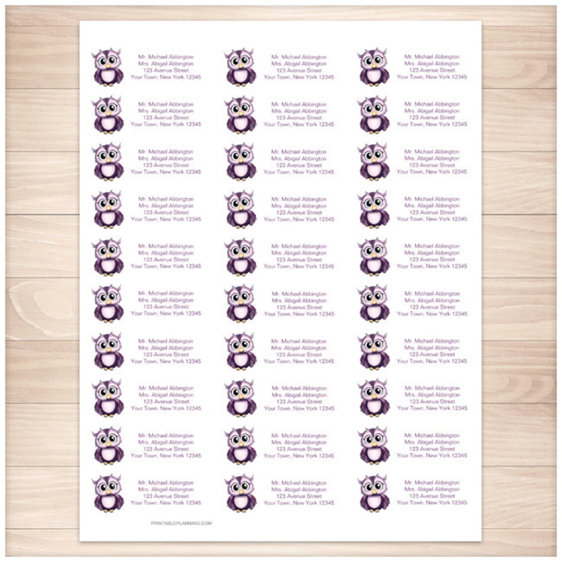 Printable Owl Address Labels Cute Purple Owl Personalized 2 - Etsy