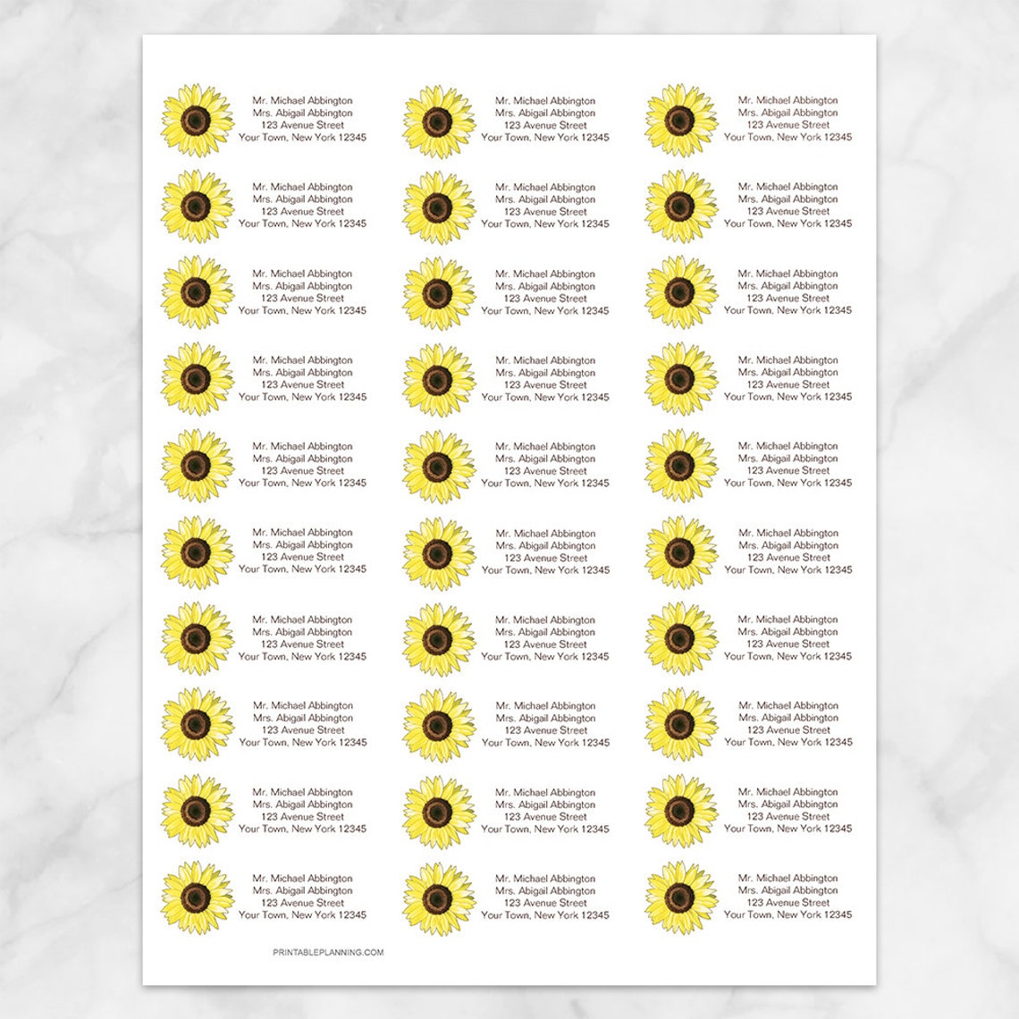 Printable Sunflower Address Labels, Yellow Bright Happy Floral ...