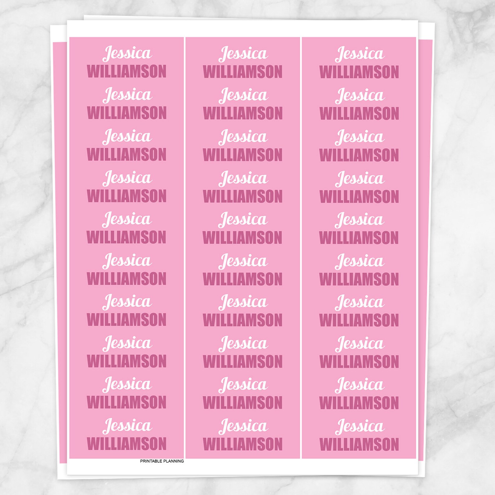 Printable Name Labels PINK for School Supplies - Personalized 2 5/8" X ...