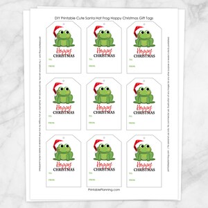 Printable Frog Gift Tags, Cute Santa Hat Frog Hoppy Christmas DIY Gift ...