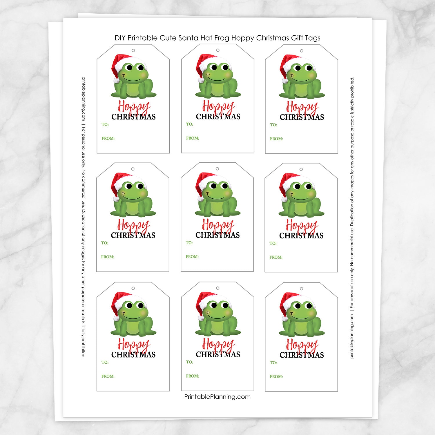 Printable Frog Gift Tags, Cute Santa Hat Frog Hoppy Christmas DIY Gift ...