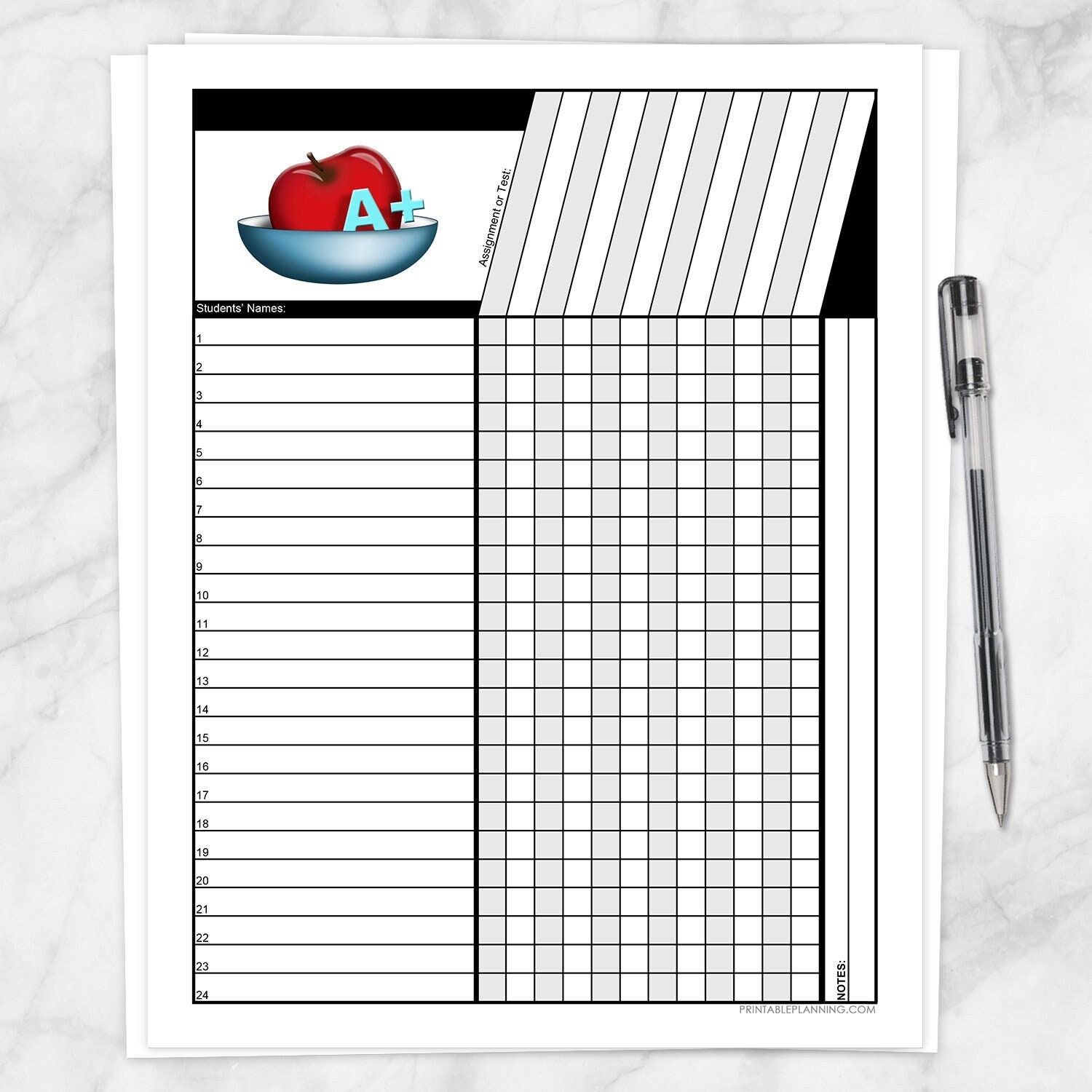 Printable Teachers Grade Sheet, Grade School Elementary Apple ...