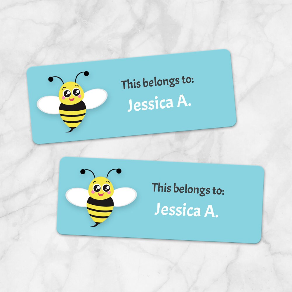 Printable Bee Name Labels for School Supplies - Turquoise, Personalized ...
