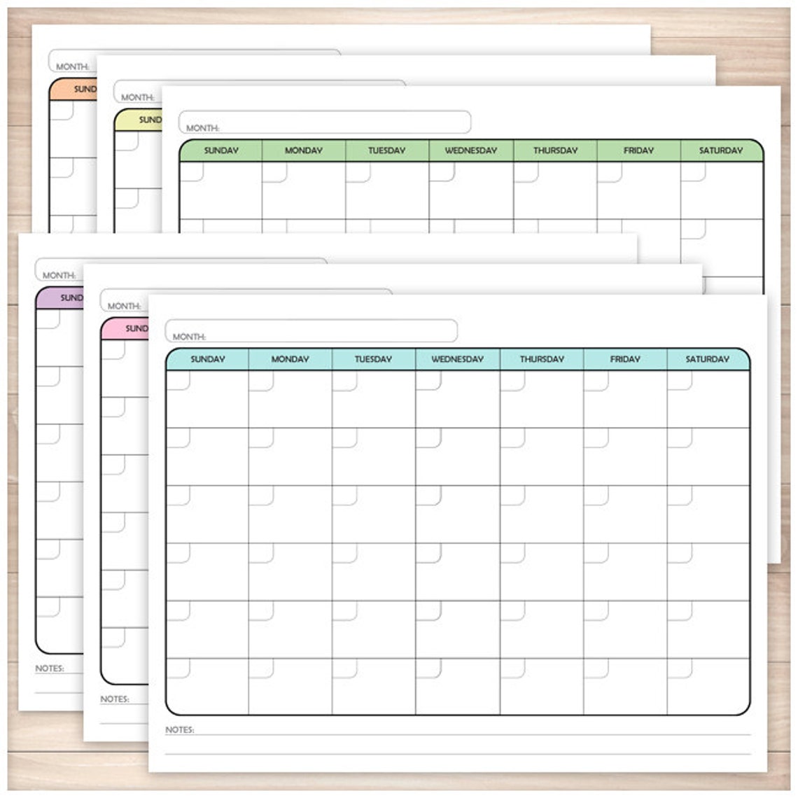 Printable Blank Calendar BUNDLE Monthly Full Pages 6 - Etsy