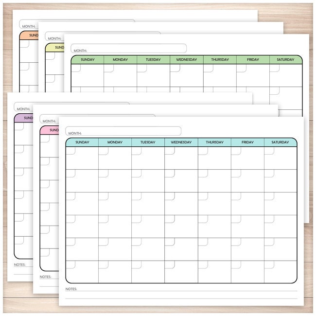 Printable Blank Calendar BUNDLE Monthly Full Pages 6 | Etsy