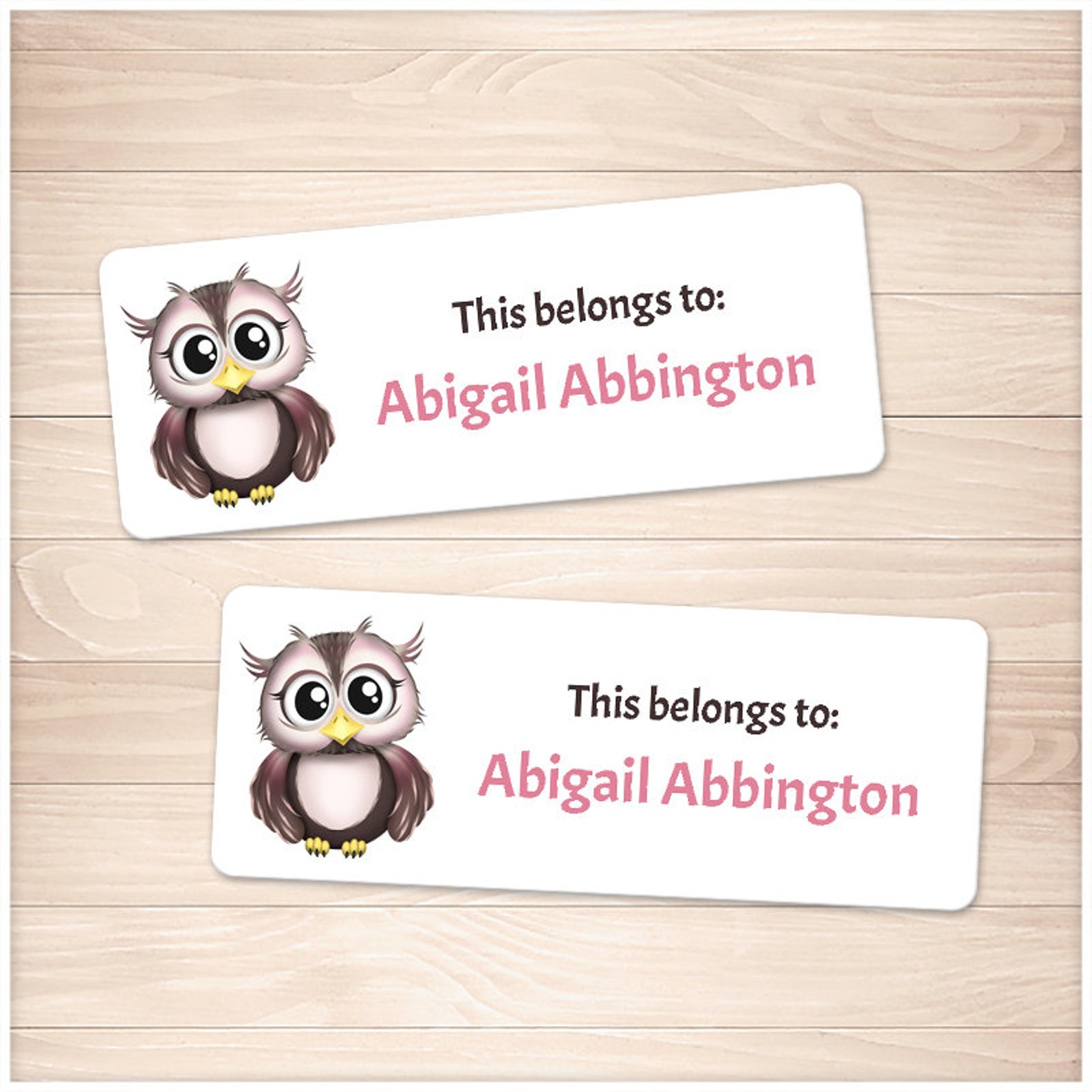 Printable Owl Name Labels for School Supplies Pink Brown | Etsy
