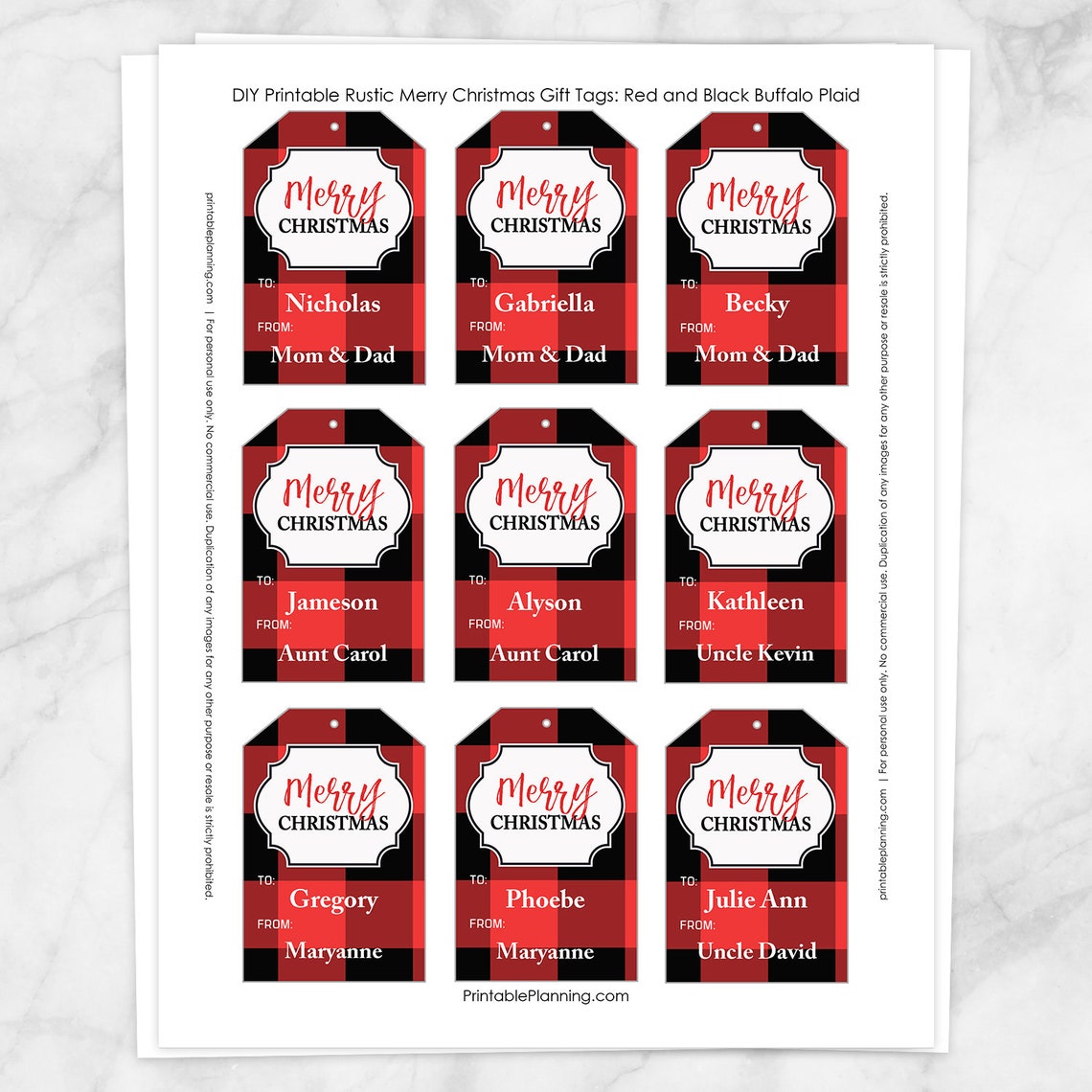 Printable Buffalo Plaid Gift Tags - Personalized - Rustic Red and Black ...