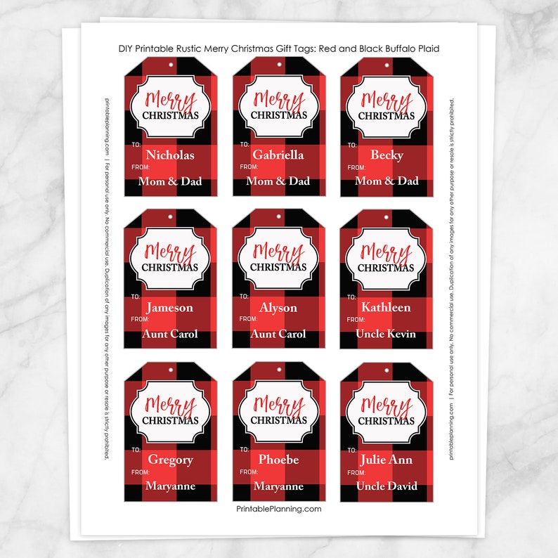 Printable Buffalo Plaid Gift Tags - Personalized - Rustic Red and Black ...