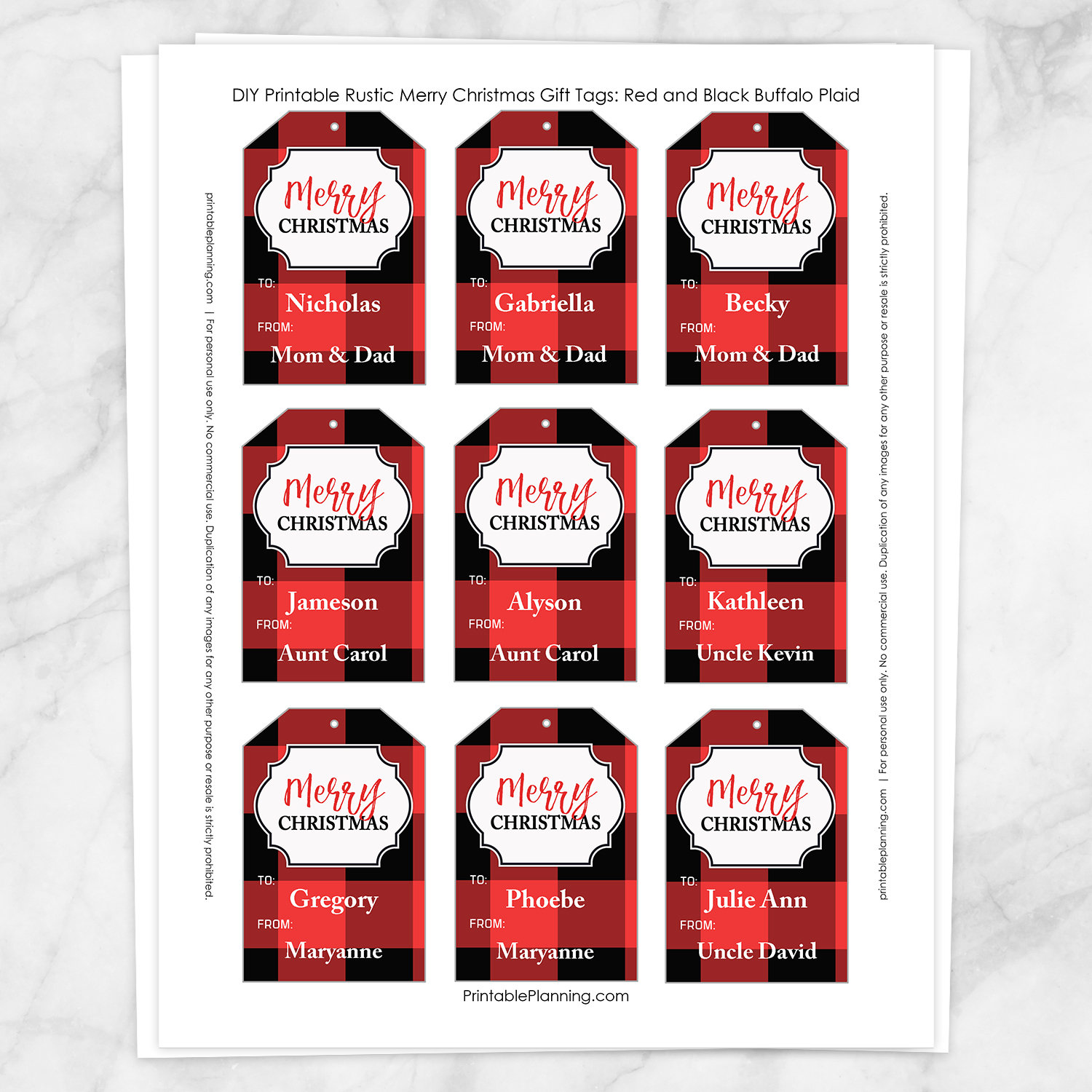 Printable Buffalo Plaid Gift Tags - Personalized - Rustic Red and Black ...