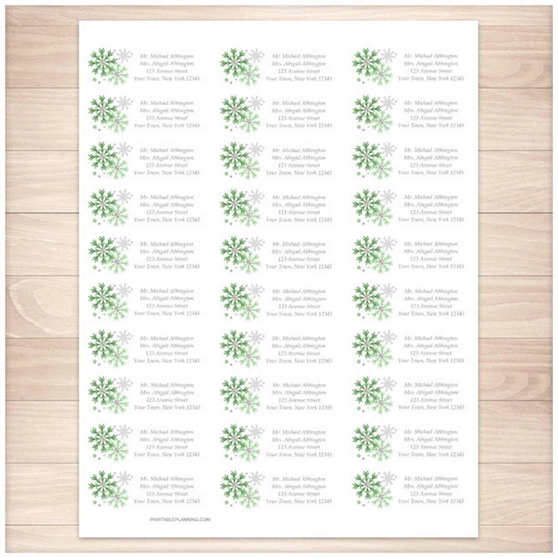 Printable Green Snowflake Address Labels Winter Green Gray | Etsy