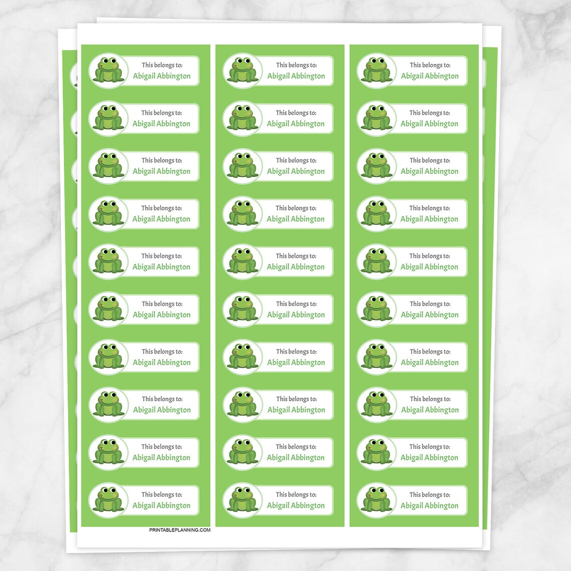 Printable Green Frog Name Labels for School Supplies - Personalized 2 5 ...
