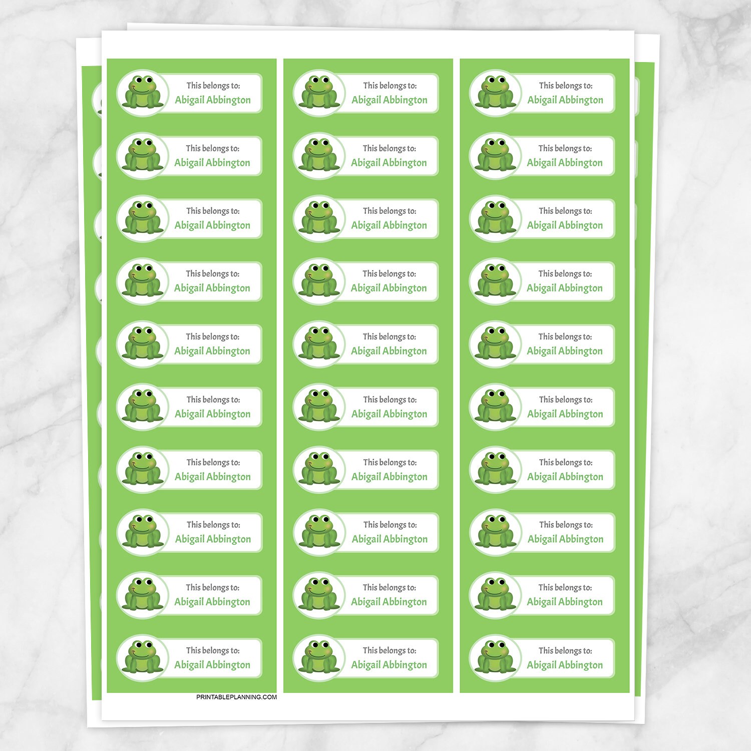 Printable Green Frog Name Labels for School Supplies - Personalized 2 5 ...