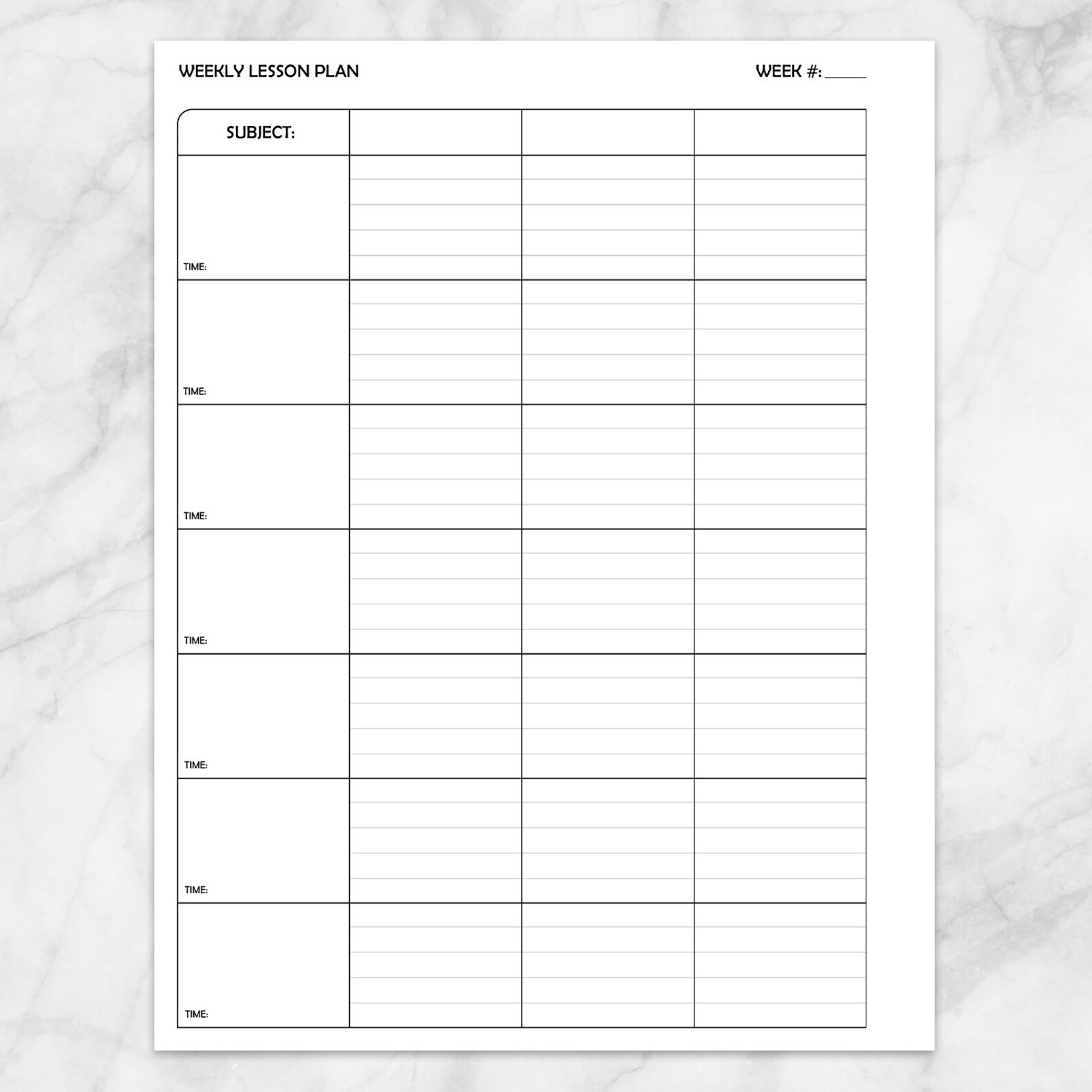 Printable Weekly Lesson Plan for Teachers, Blank White School Planner ...