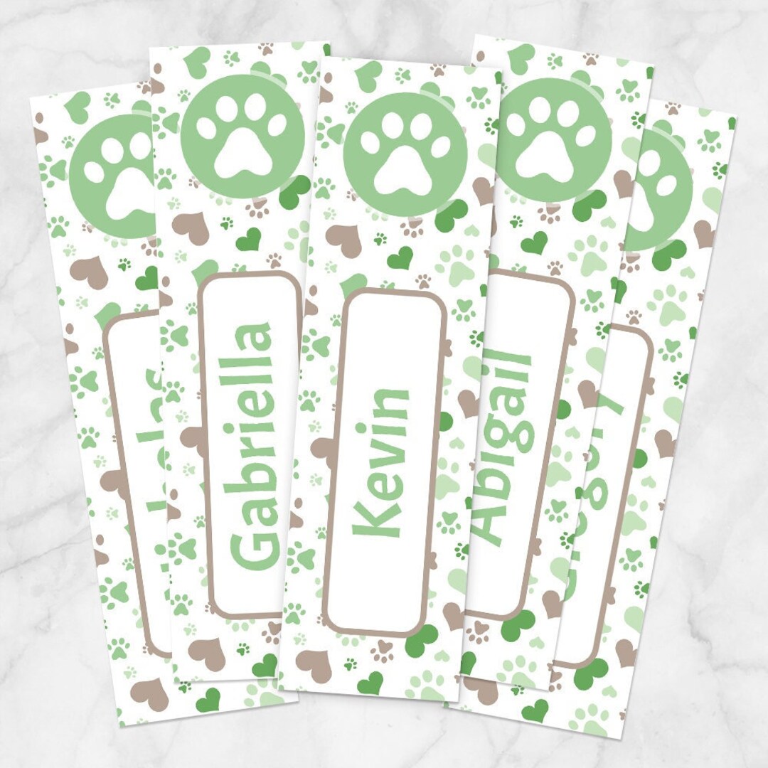 Printable Personalized Paw Print Bookmarks Green Brown - Etsy