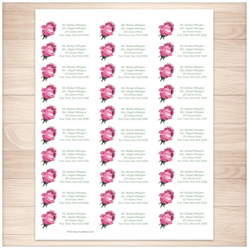 Printable Pink Rose Address Labels Pretty Pink Floral - Etsy