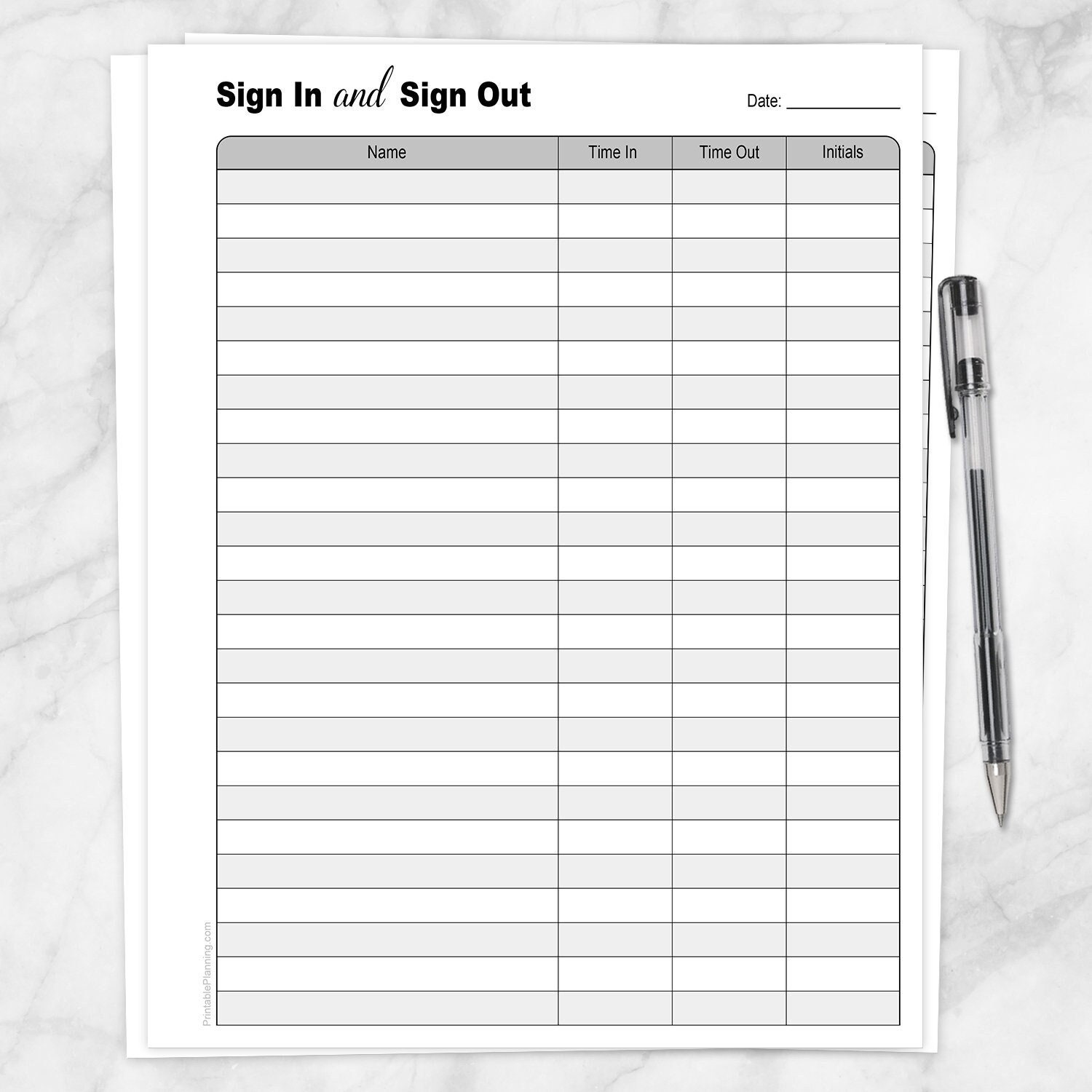 Printable Sign in Sign Out Sheet, Time in Time Out Guest or Visitor ...