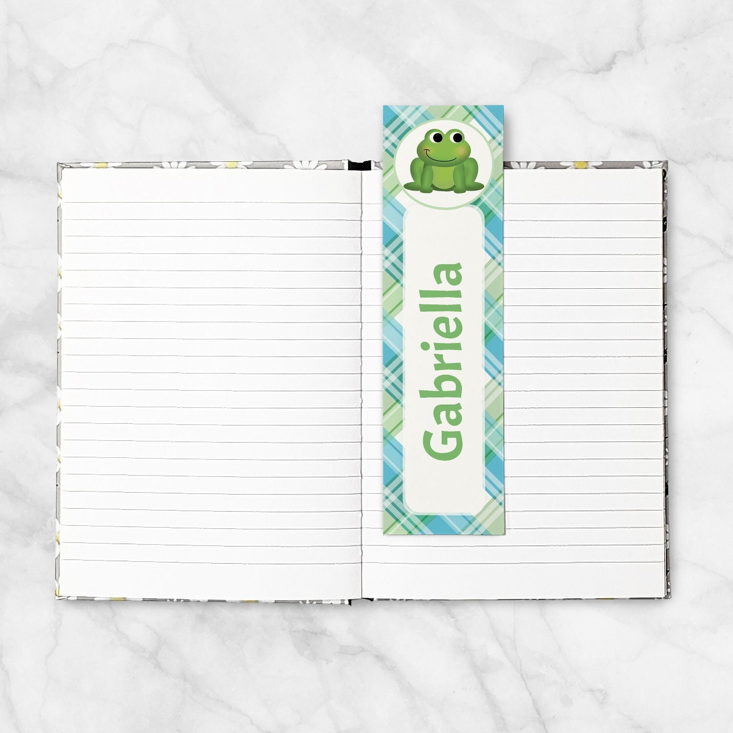 Printable Cute Frog Bookmarks, Personalized, Green Blue Plaid Pattern ...