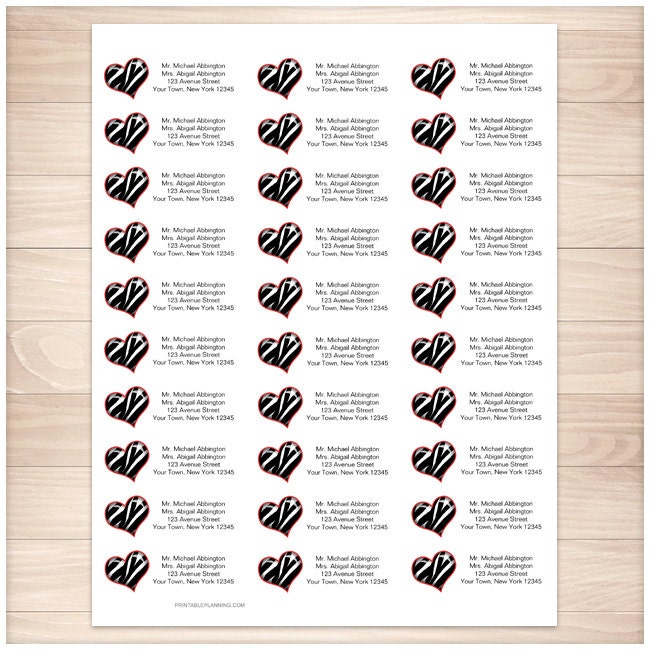 Printable Heart Address Labels Zebra Print Heart With Red | Etsy