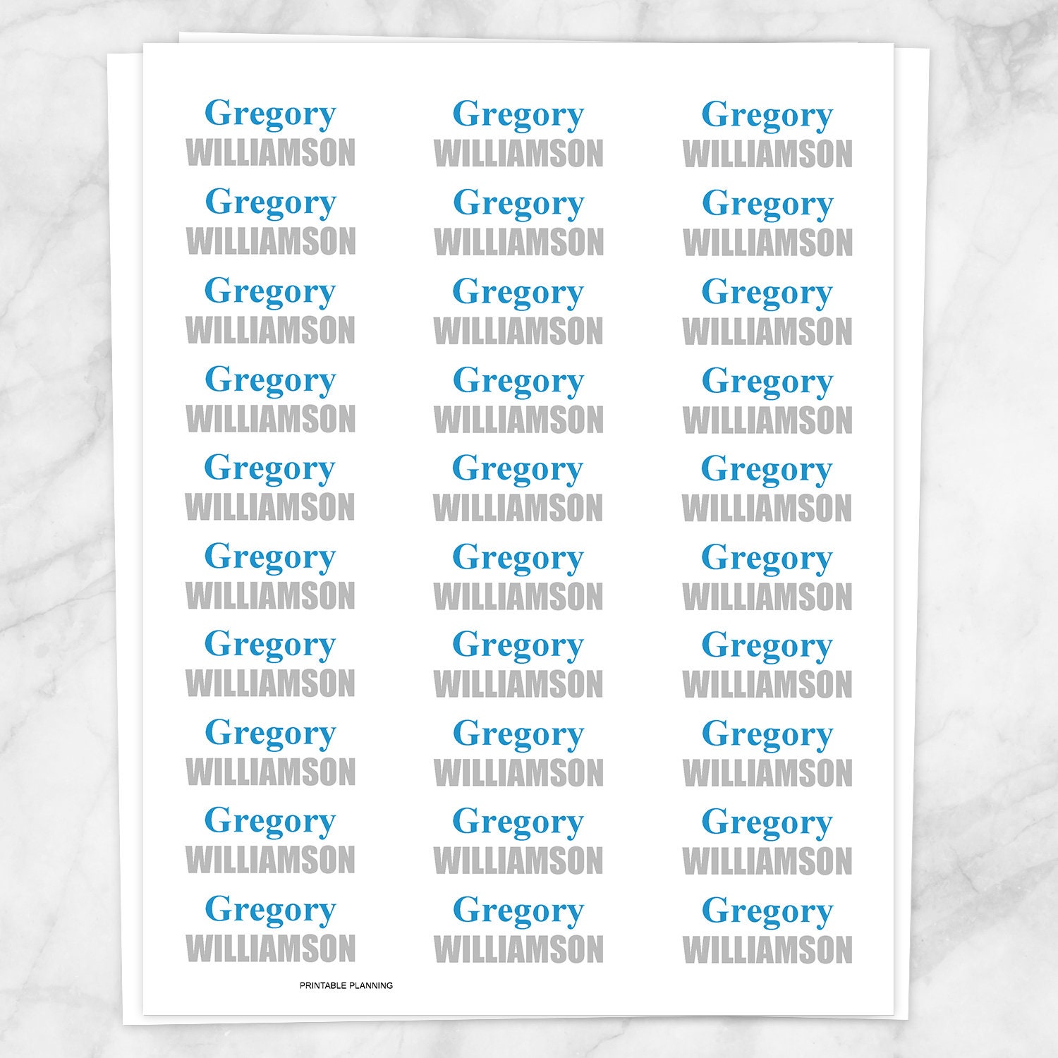 Printable Name Labels BLUE for School Supplies - Personalized 2 5/8" X ...