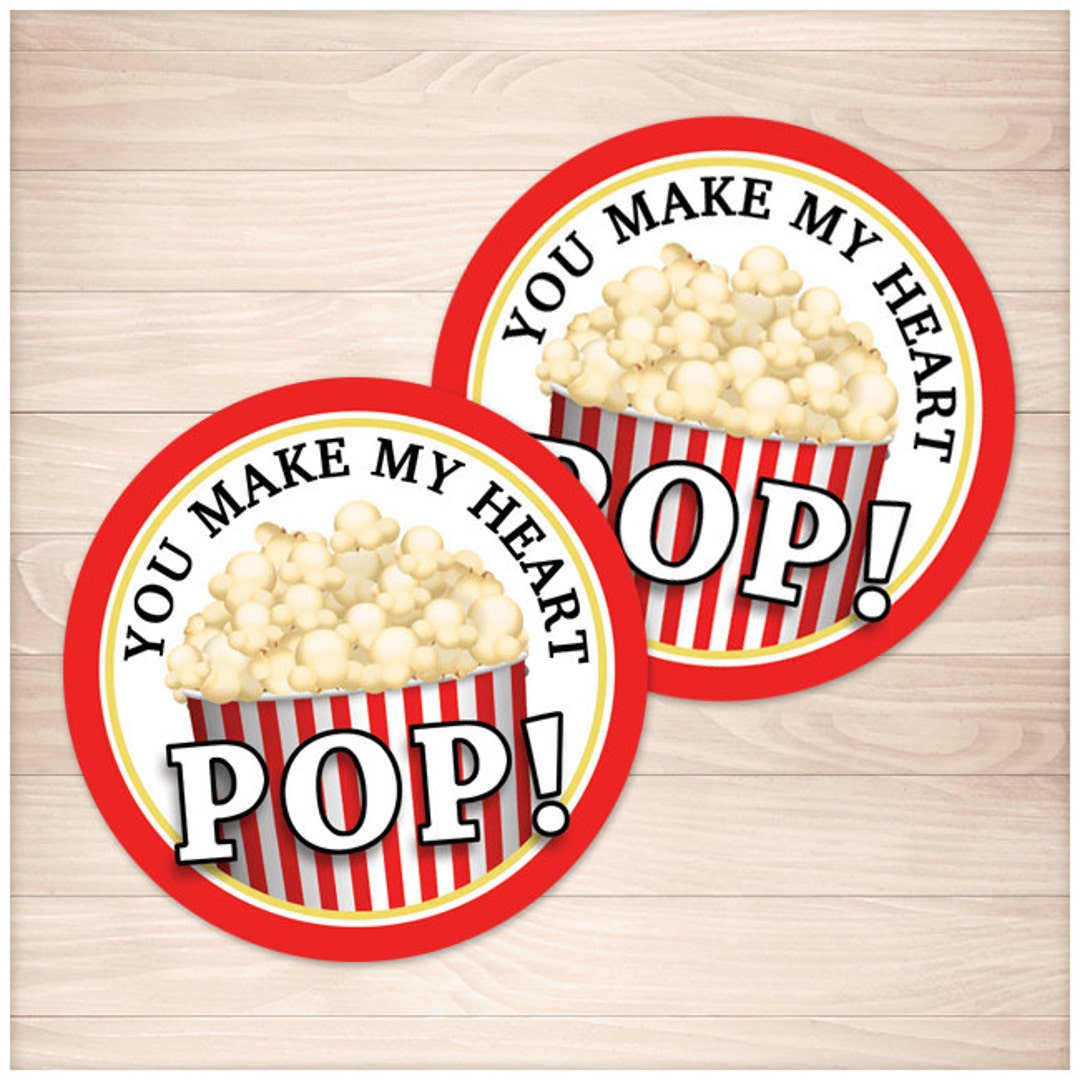 Printable Popcorn 'you Make My Heart Pop' Round Favor - Etsy