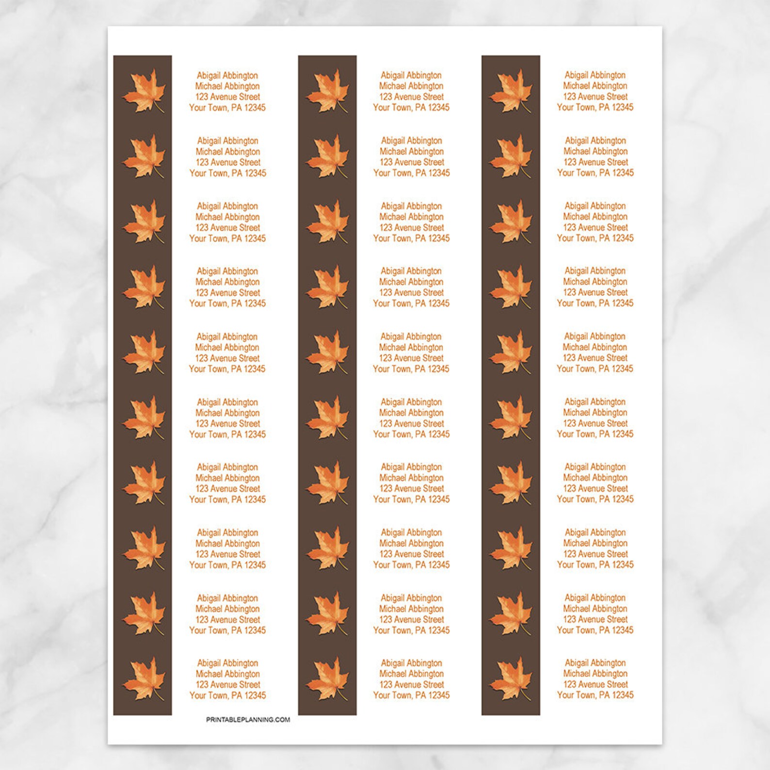 Printable Fall Address Labels Orange Leaf on Brown - Etsy