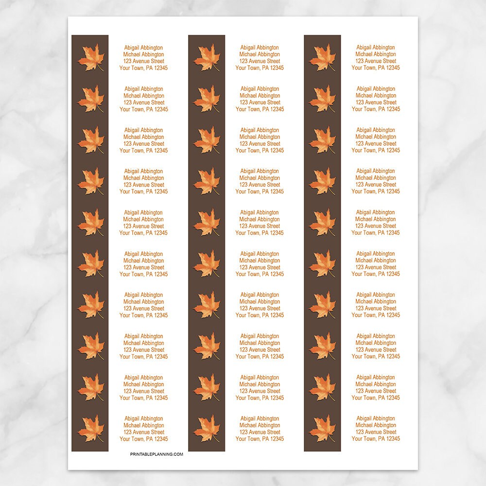 Printable Fall Address Labels Orange Leaf on Brown - Etsy